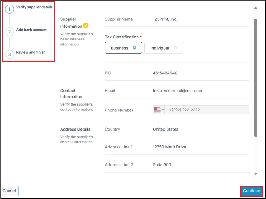 Payments - Adding the Payment Method Details for a Supplier