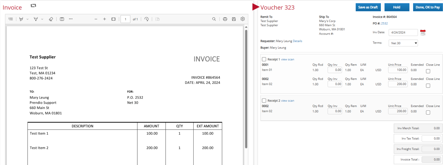 Processing an Invoice into a Voucher