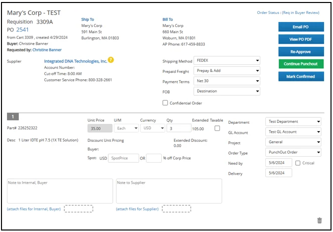 Processing a Punchout Order
