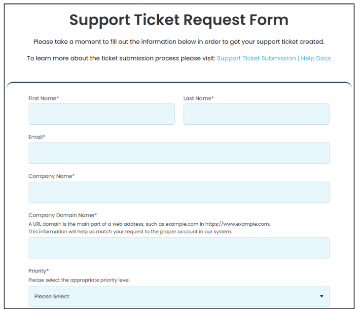 Support Ticket Request Form