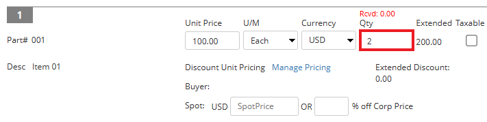 Updating the Pricing or Quantity to a Part Line