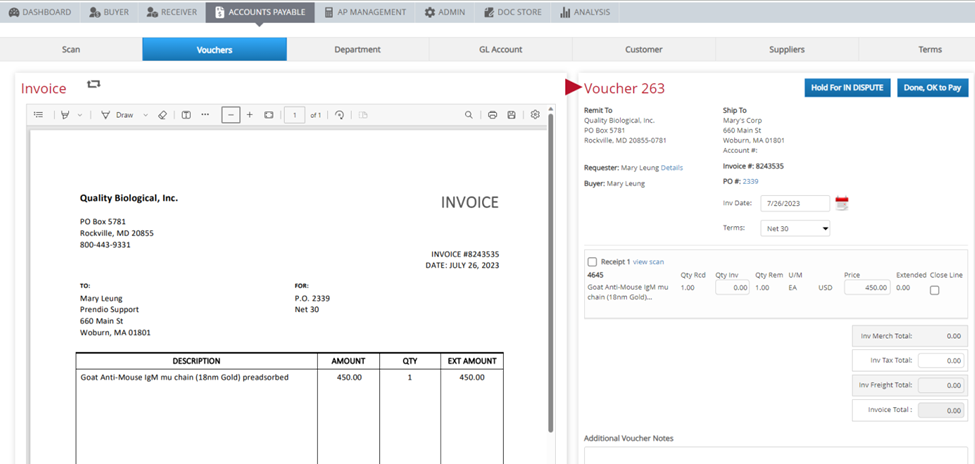 Processing an Invoice into a Voucher